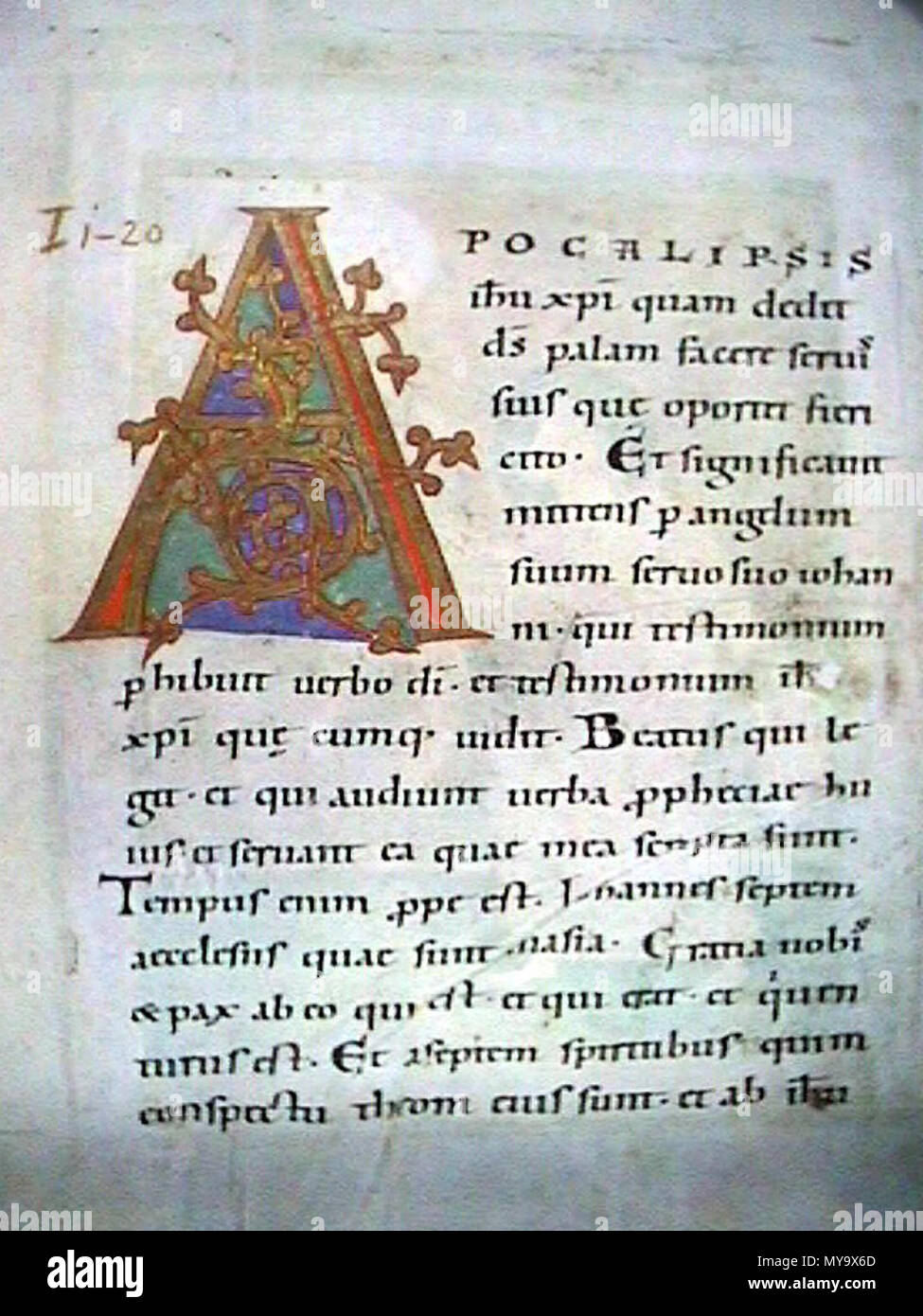 . A page from the Bamberg Apocalypse with a large decorated initial 'A ...