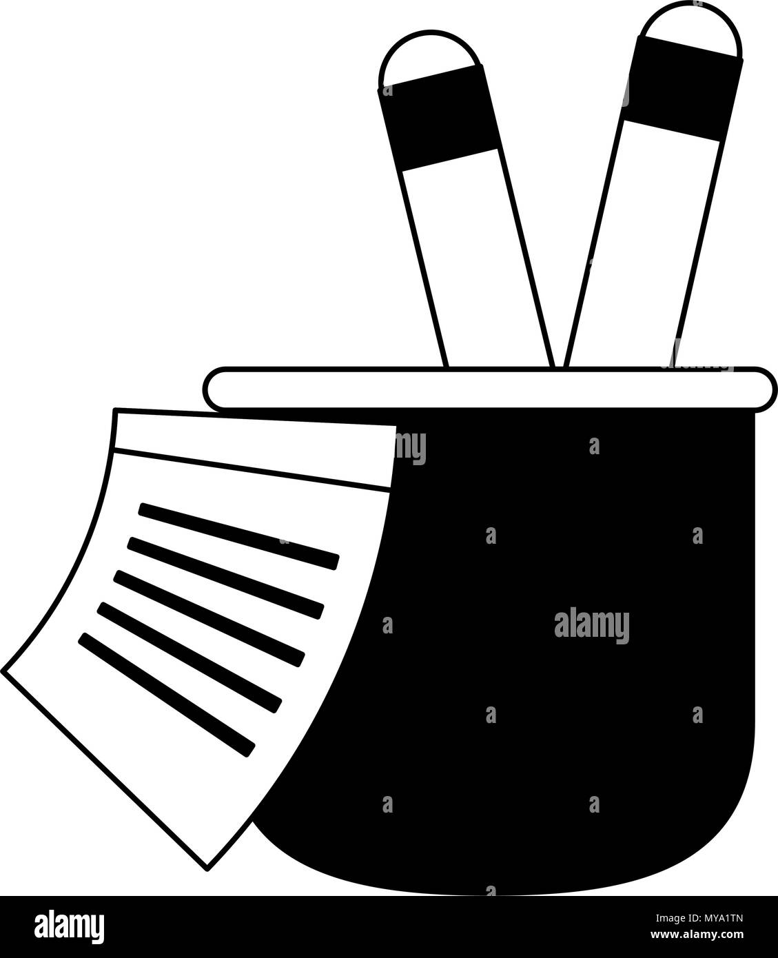 Ruler and pens in cup in black and white colors Stock Vector Image ...