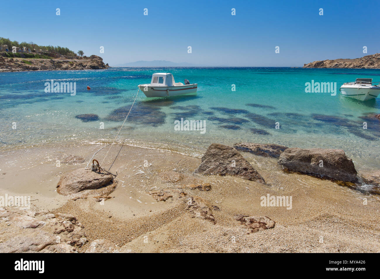 Clean Waters of Paranga Beach on the island of Mykonos, Cyclades ...