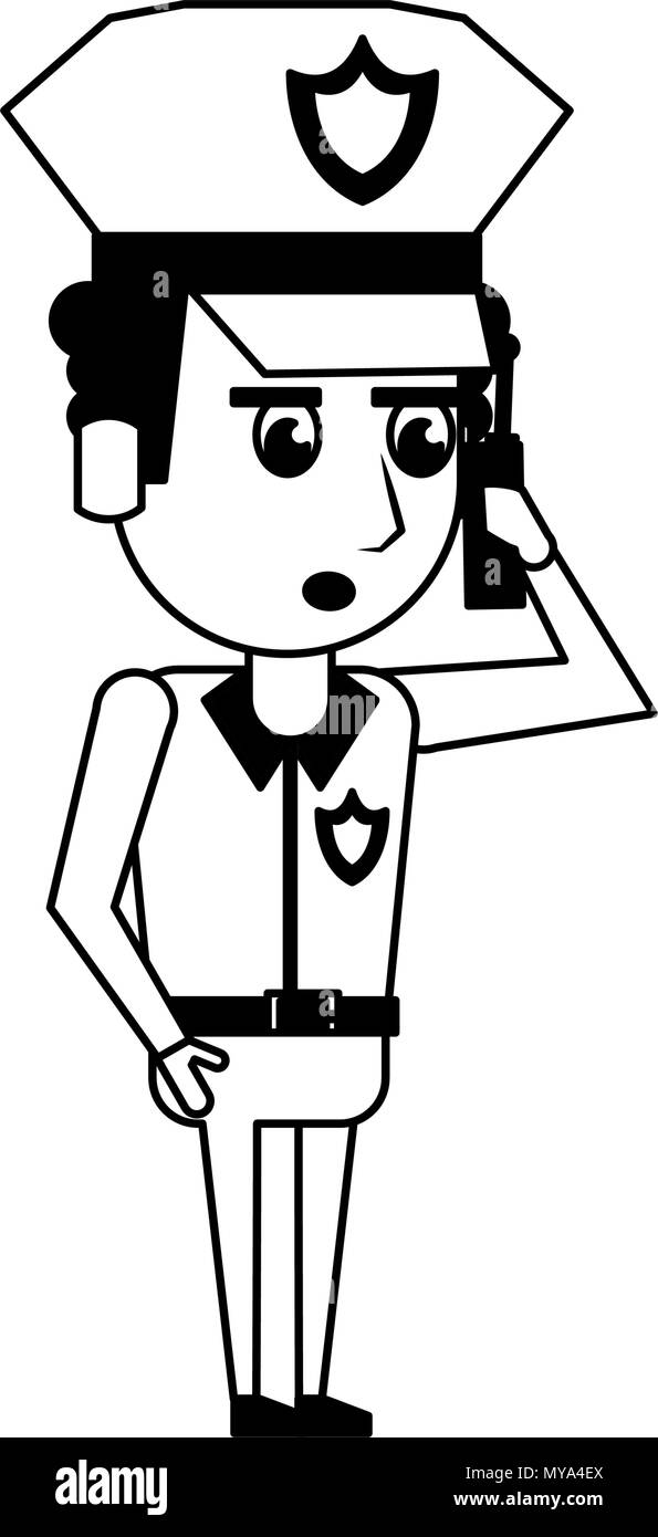 Cute police officer cartoon in black and white Stock Vector Image & Art ...