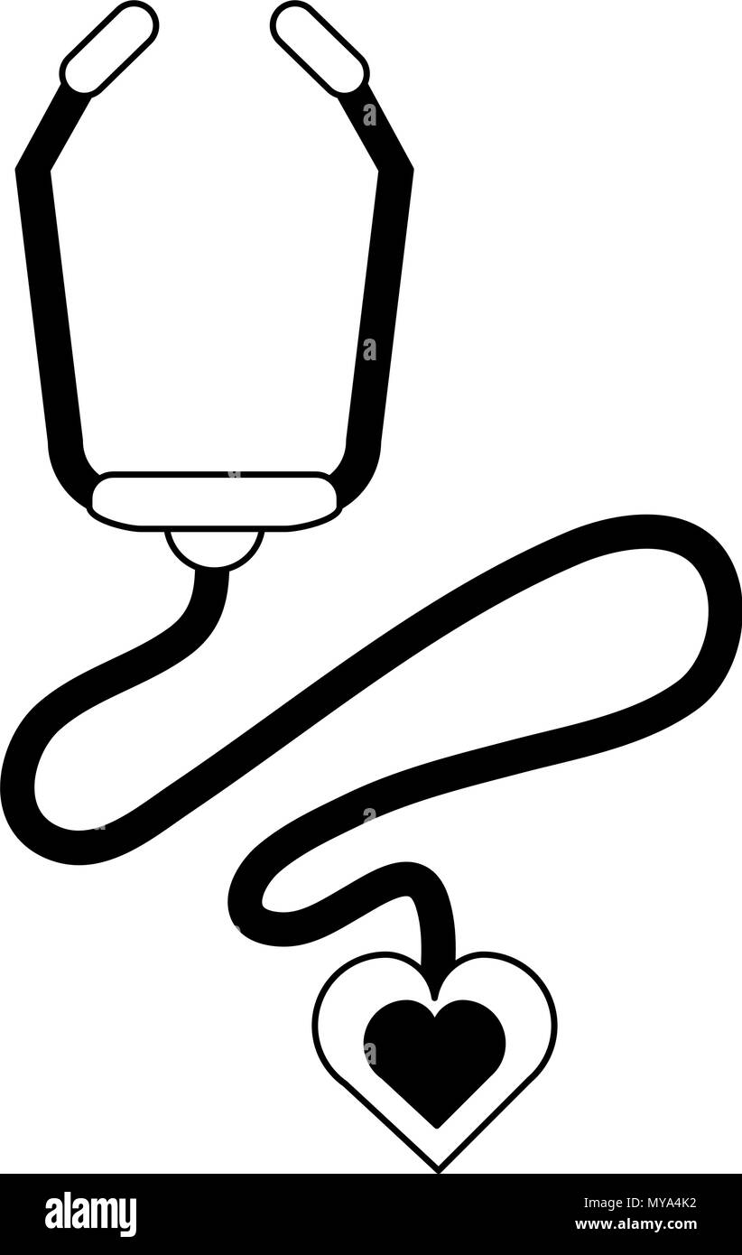 Stethoscope medical equipment in black and white Stock Vector Image ...