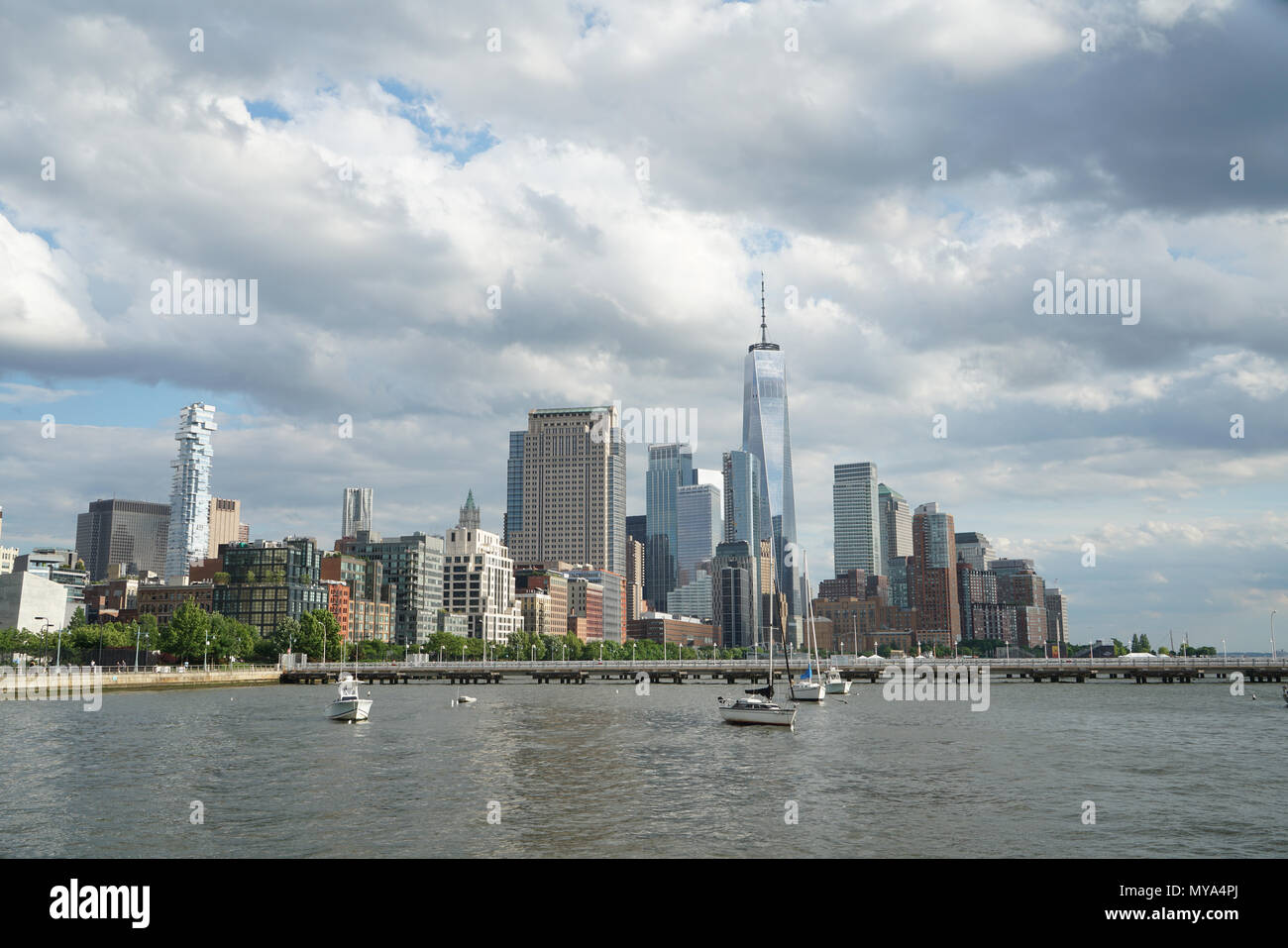 Lower Manhattan and the Hudson River as seen from Pier 40 at Houston ...