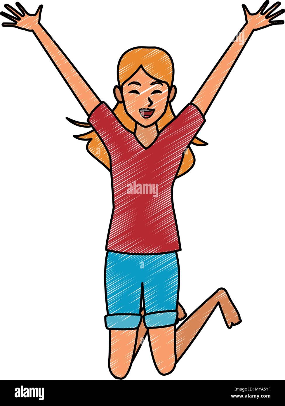 Happy woman jumping scribble Stock Vector Image & Art - Alamy