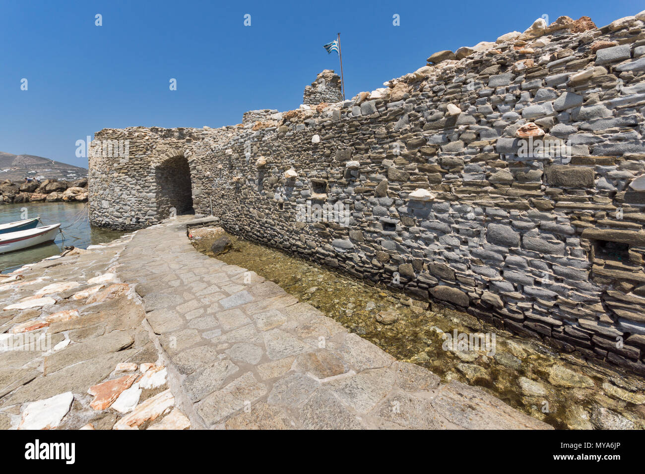 Venetian fortress and port in Naoussa town, Paros island, Cyclades ...