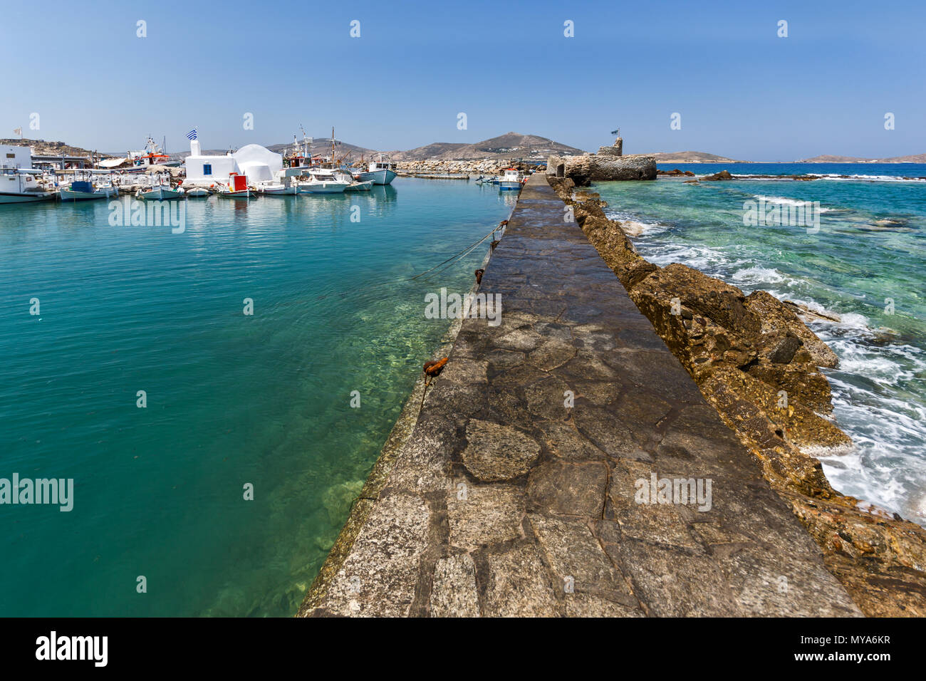 Venetian fortress and port in Naoussa town, Paros island, Cyclades ...