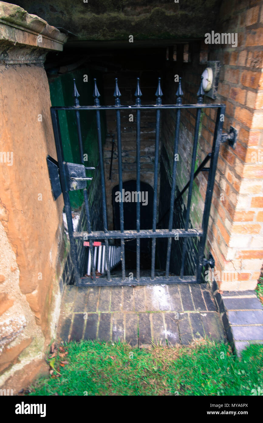 Diana Spencer Crypt entrance with gate and railings at Great Brington ...
