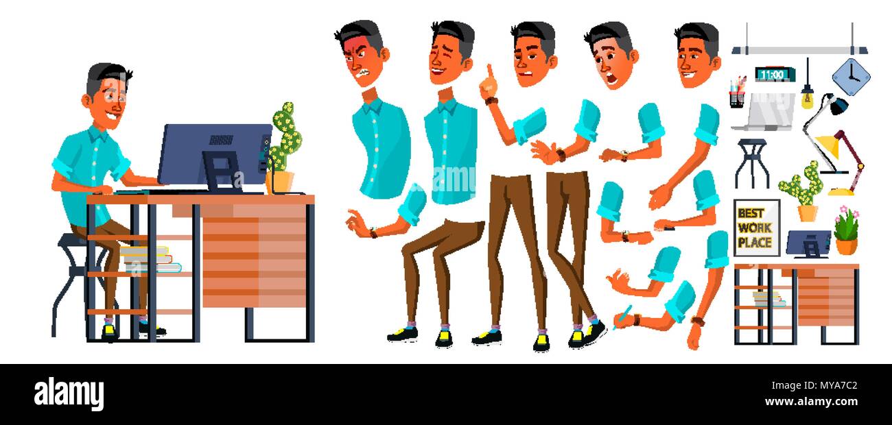 Office Worker Vector. Face Emotions, Various Gestures. Animation ...