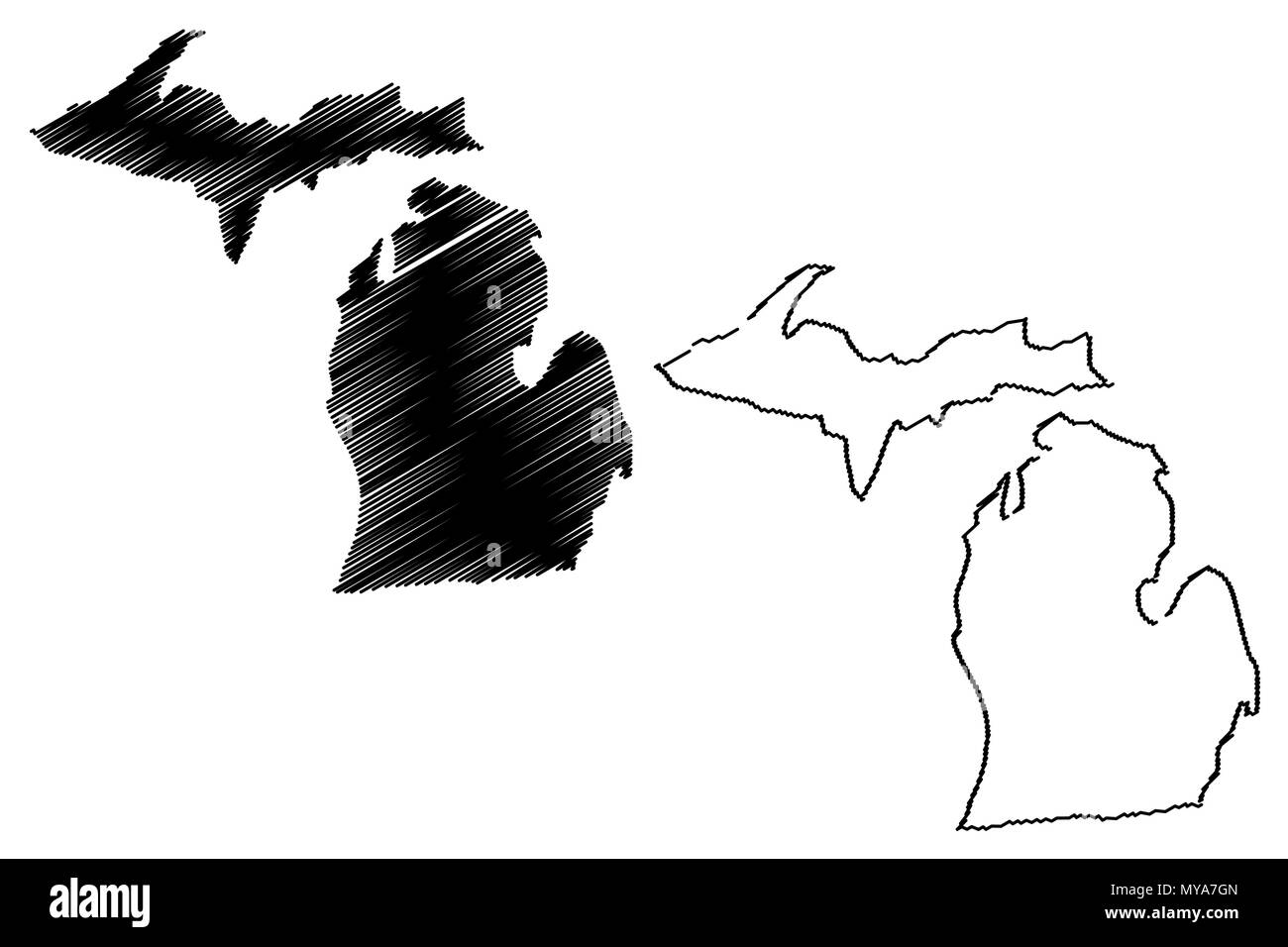 Michigan map vector illustration, scribble sketch Michigan map Stock ...