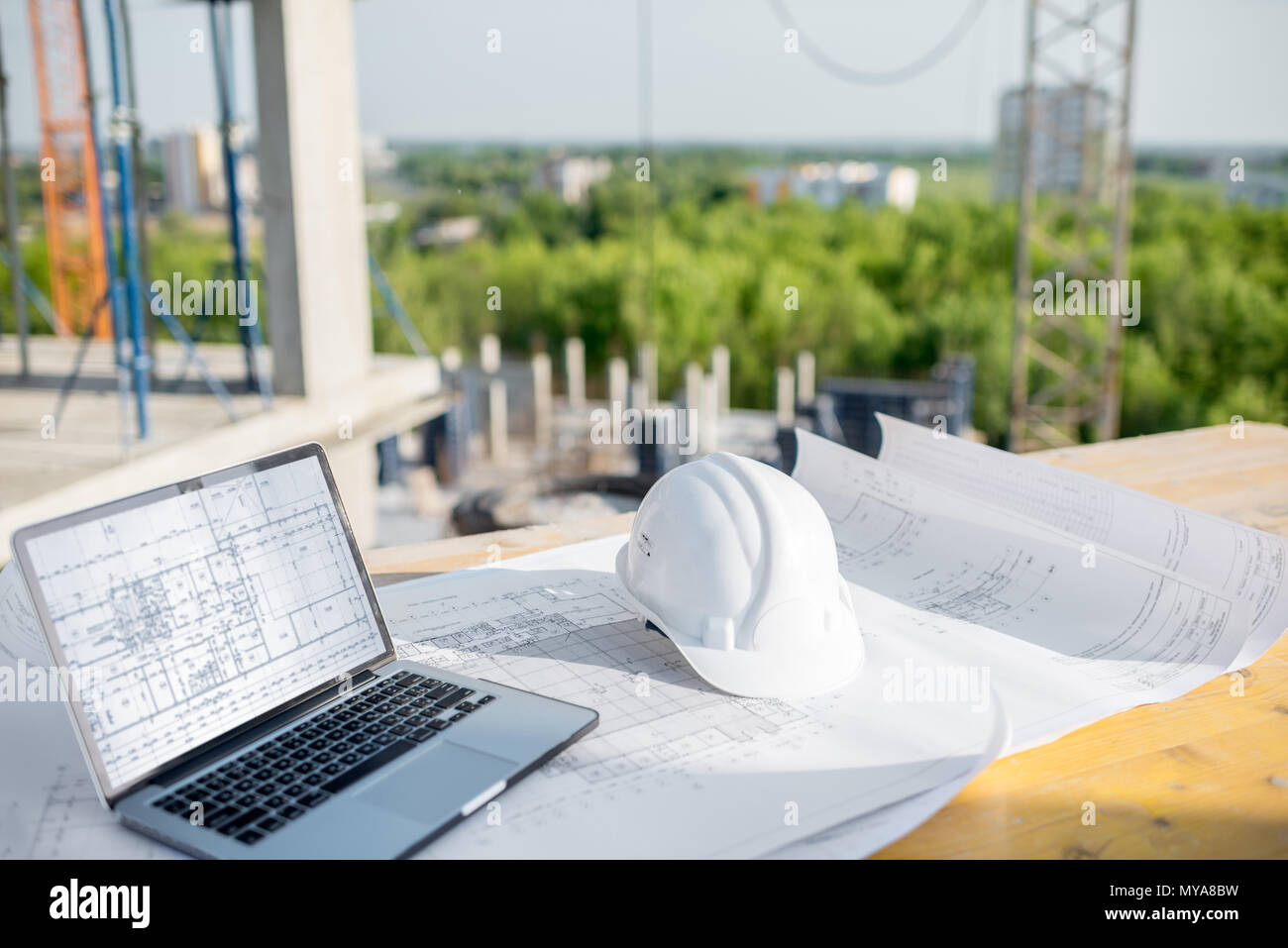 Workspace at the construction site Stock Photo - Alamy