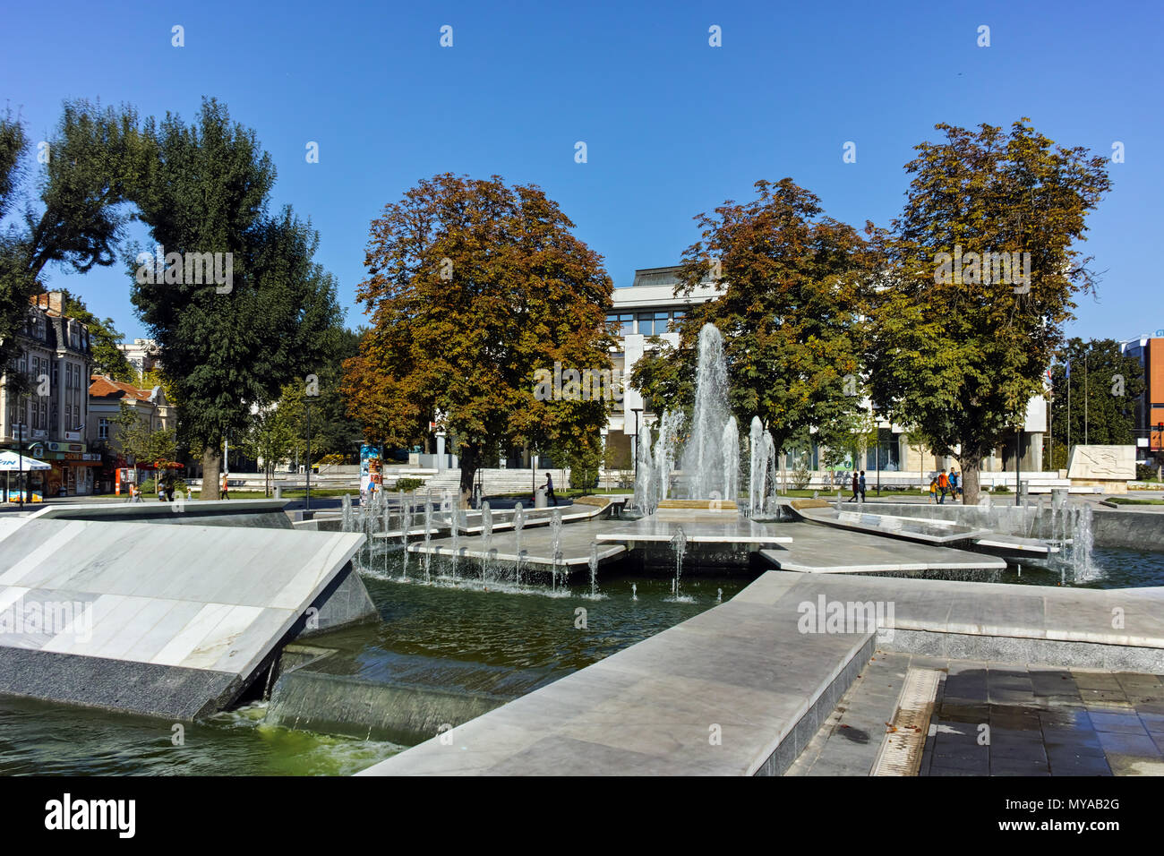 Fountain and rainbow in the center of City of Pleven, Bulgaria Stock ...