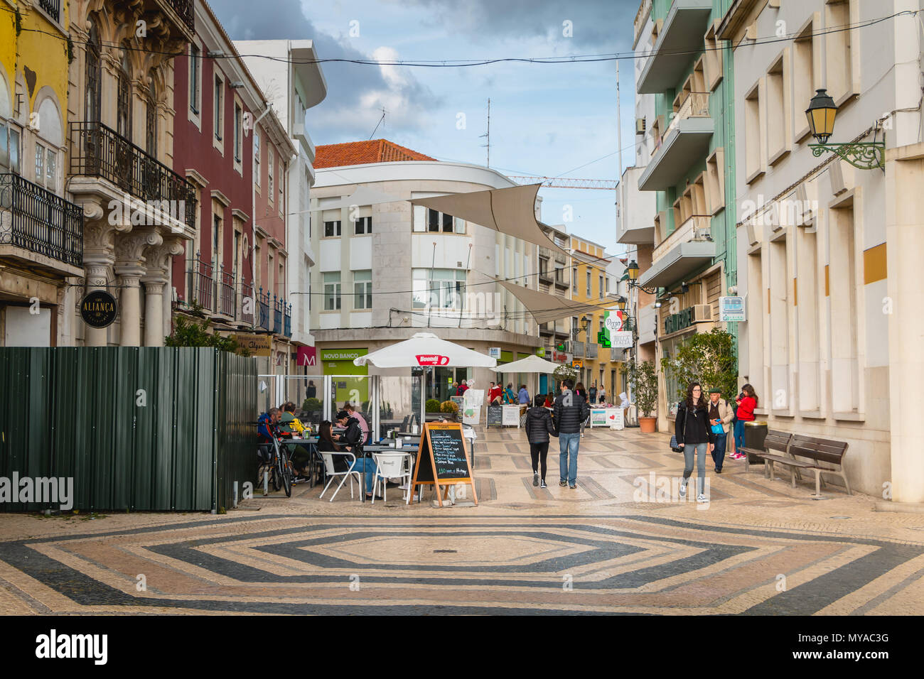 Faro, Portugal - May 1, 2018: Street atmosphere in the pedestrian ...