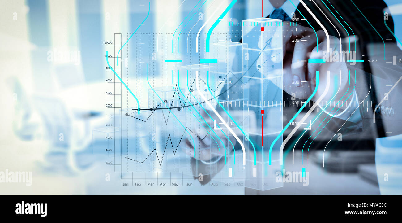 Business data analytics process management diagram.double exposure of ...