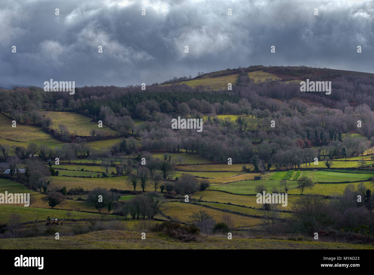 Countryside cloudy scene on the highlands of samos, behind the Courel ...