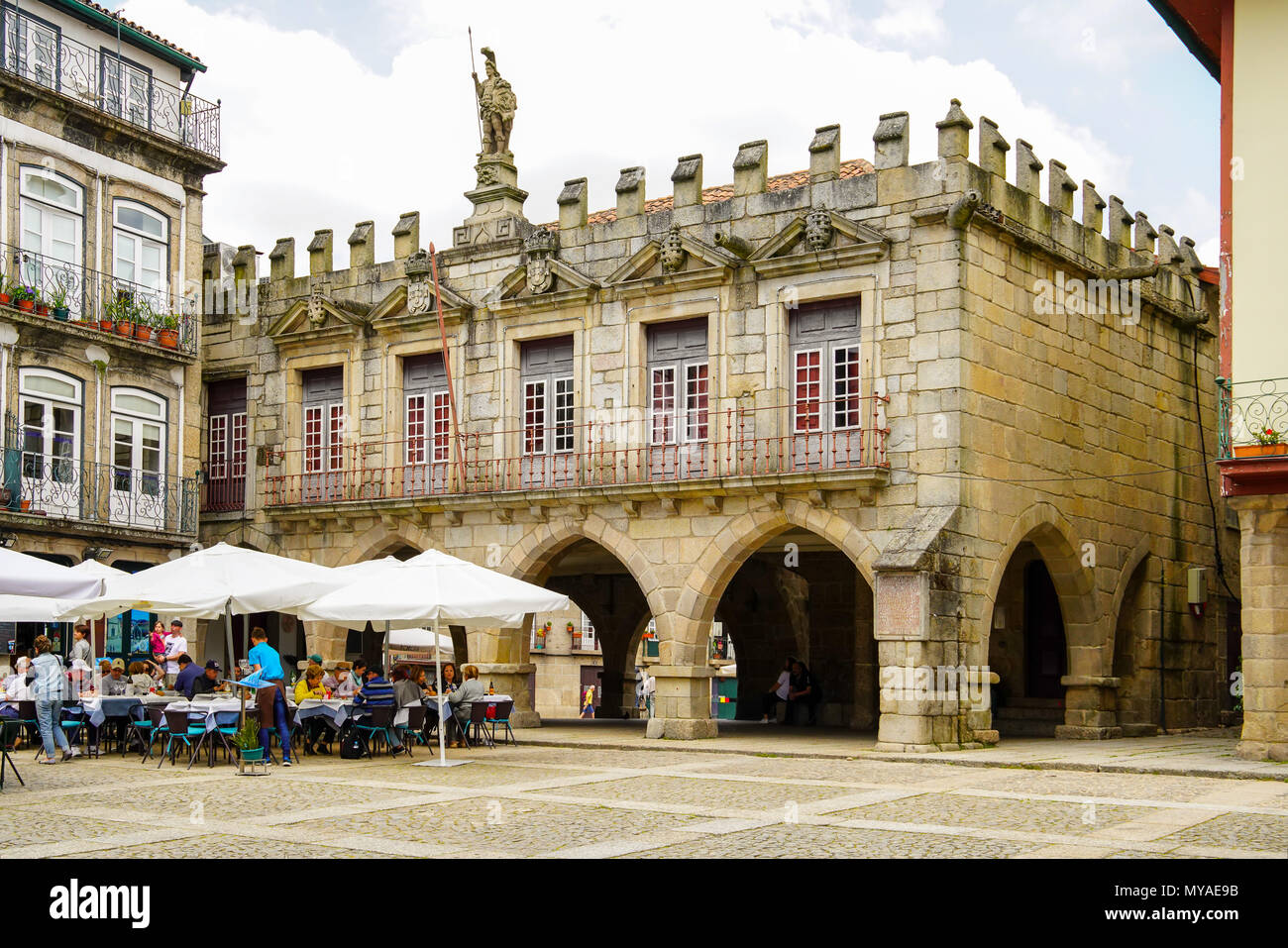 Old Town Hall by Oliveira square, the historical center of Guimaraes ...