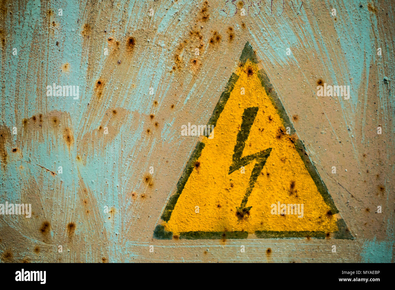 sign electrical hazard placed on a rusty metal panel Stock Photo - Alamy