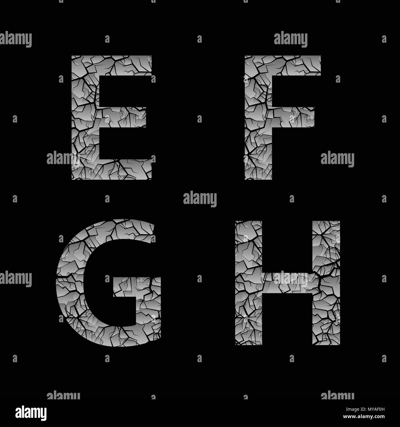 Silver broken E F G H letters, Luxury cracked letters. Vector ...