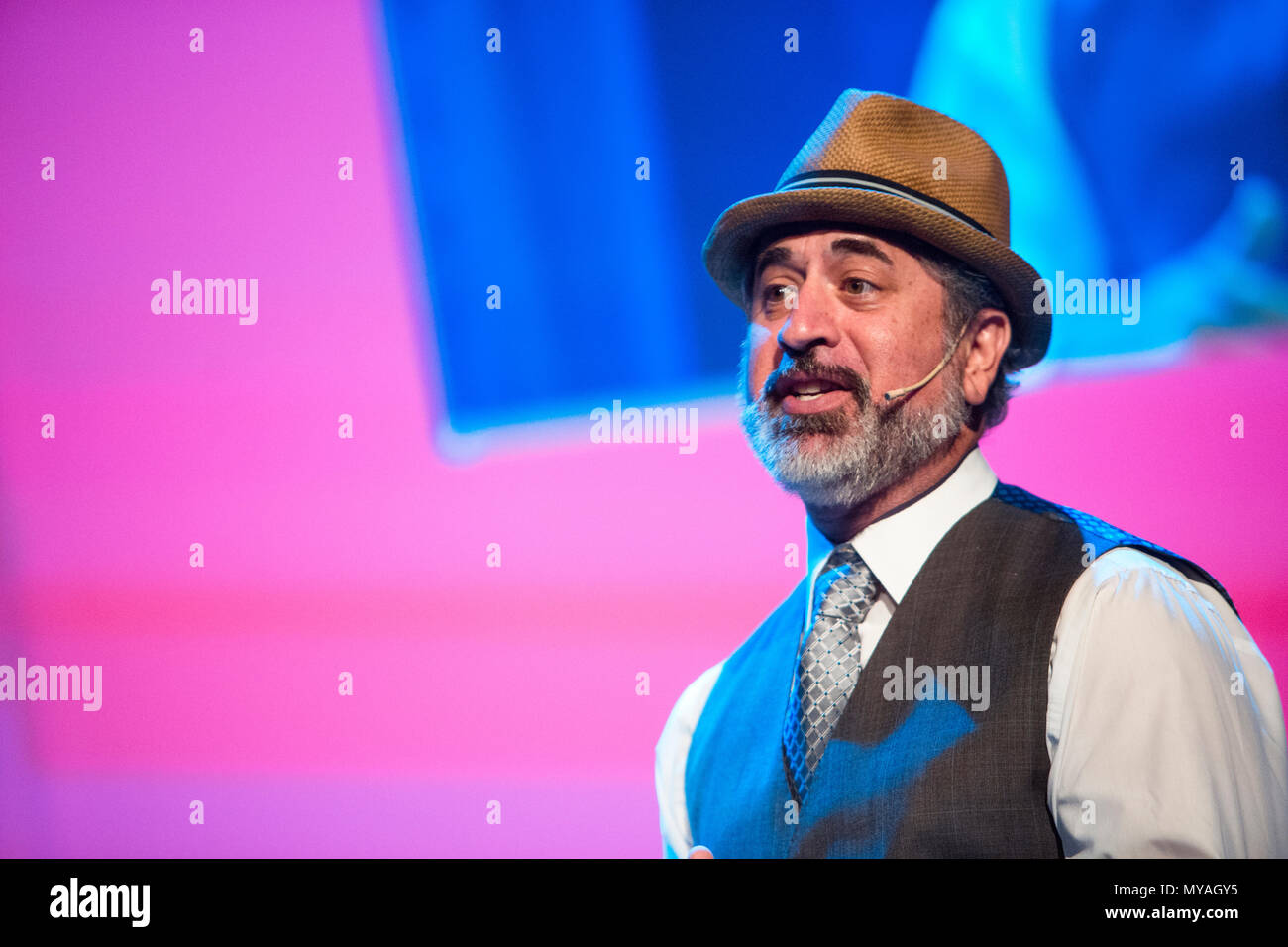 Norway, Bergen - May 2, 2018. Michael Pecchia seen during a talk at the ...