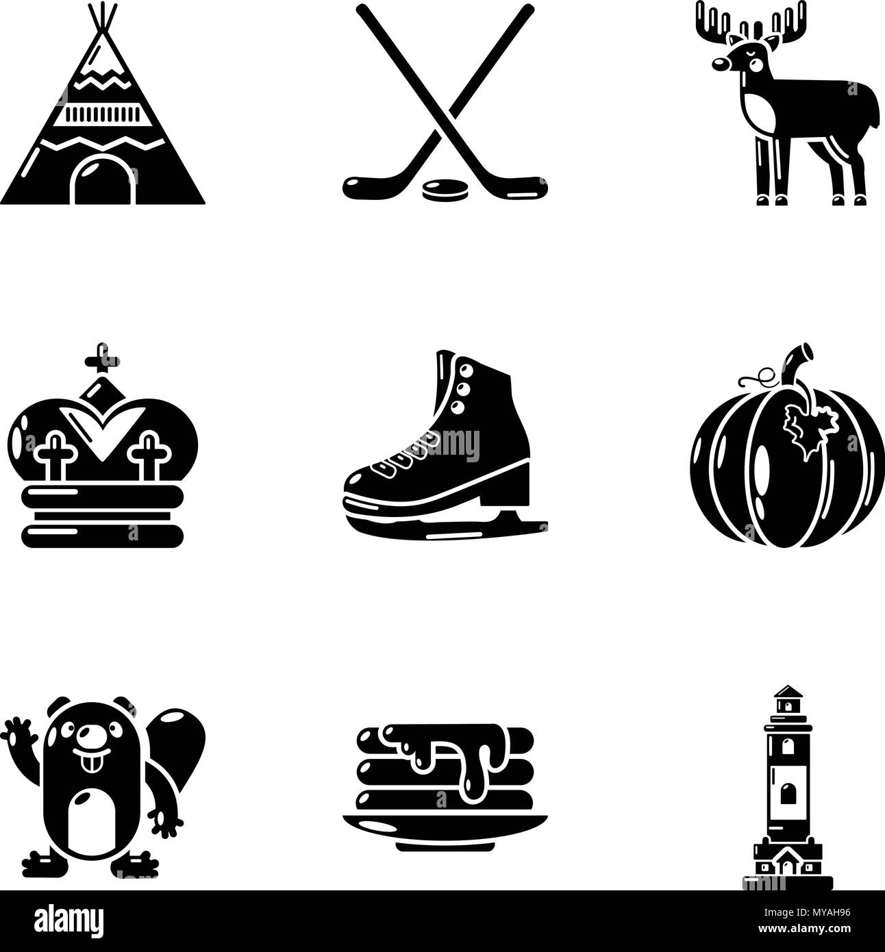 Canadian icons set Black and White Stock Photos & Images - Alamy