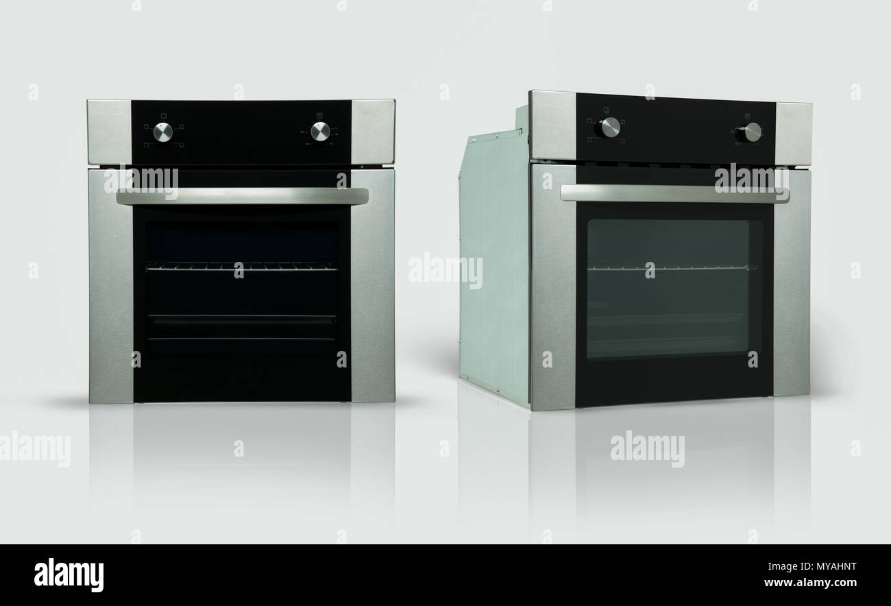 a modern kitchen oven in two positions on a white background. kitchen ...
