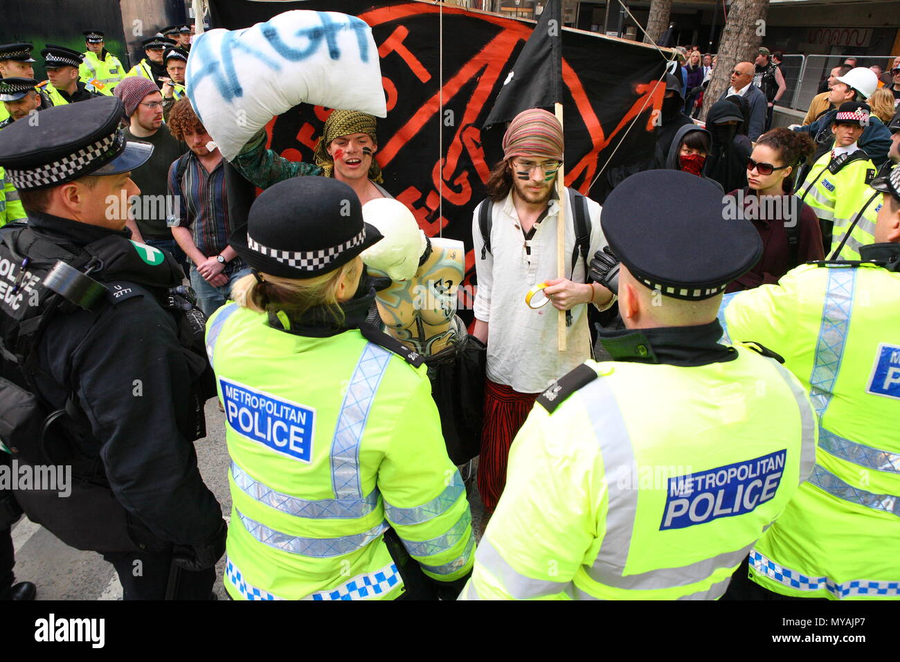 G20 Protest March in the City of London, Canon Street, Bank of England ...