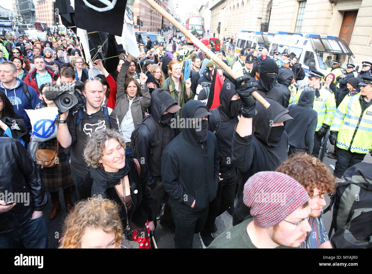 G20 Protest March in the City of London, Canon Street, Bank of England ...