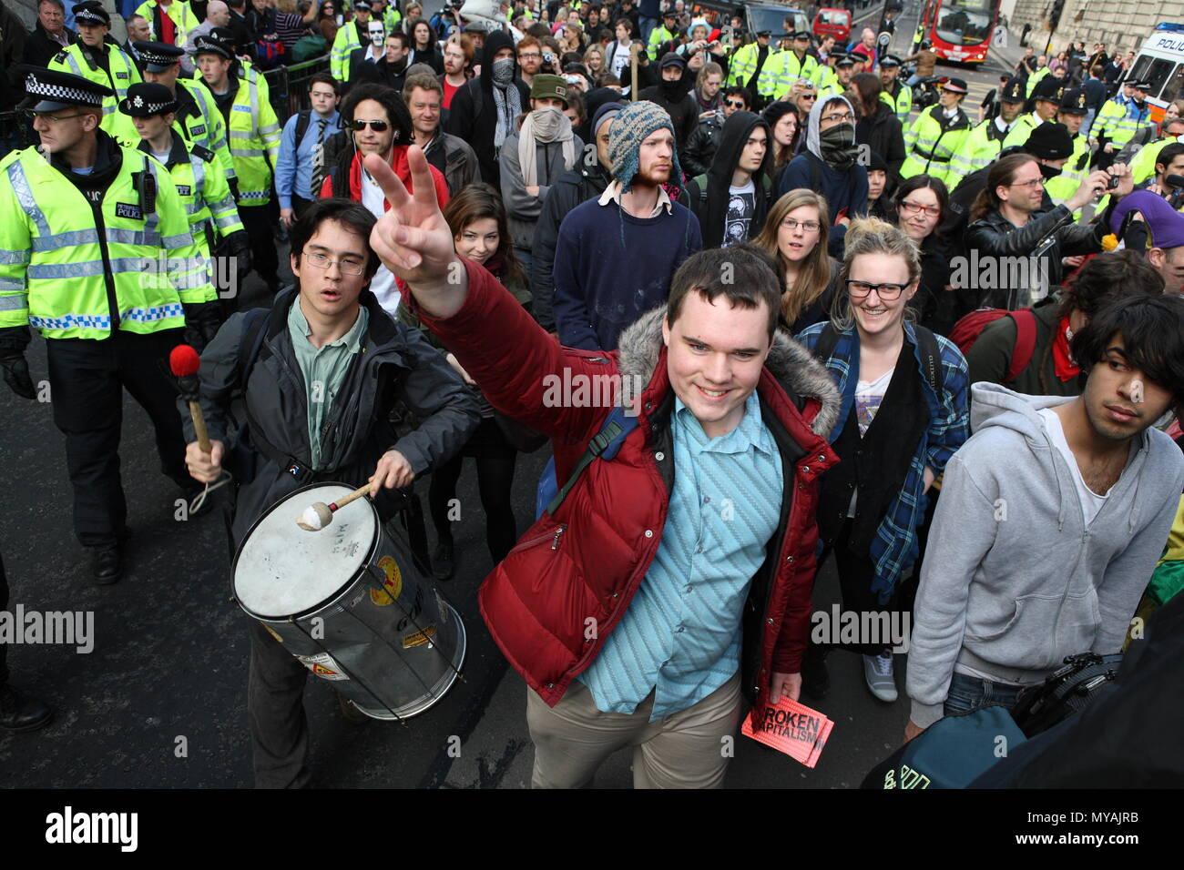 G20 Protest March in the City of London, Canon Street, Bank of England ...