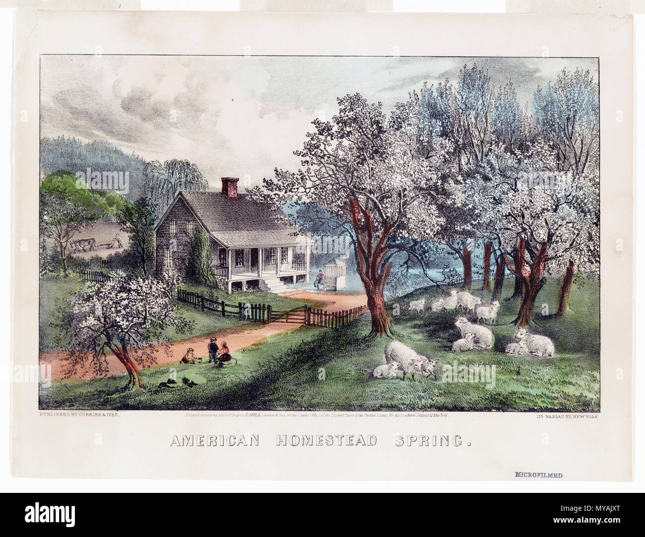 American Homestead Spring from Currier & Ives Stock Photo - Alamy