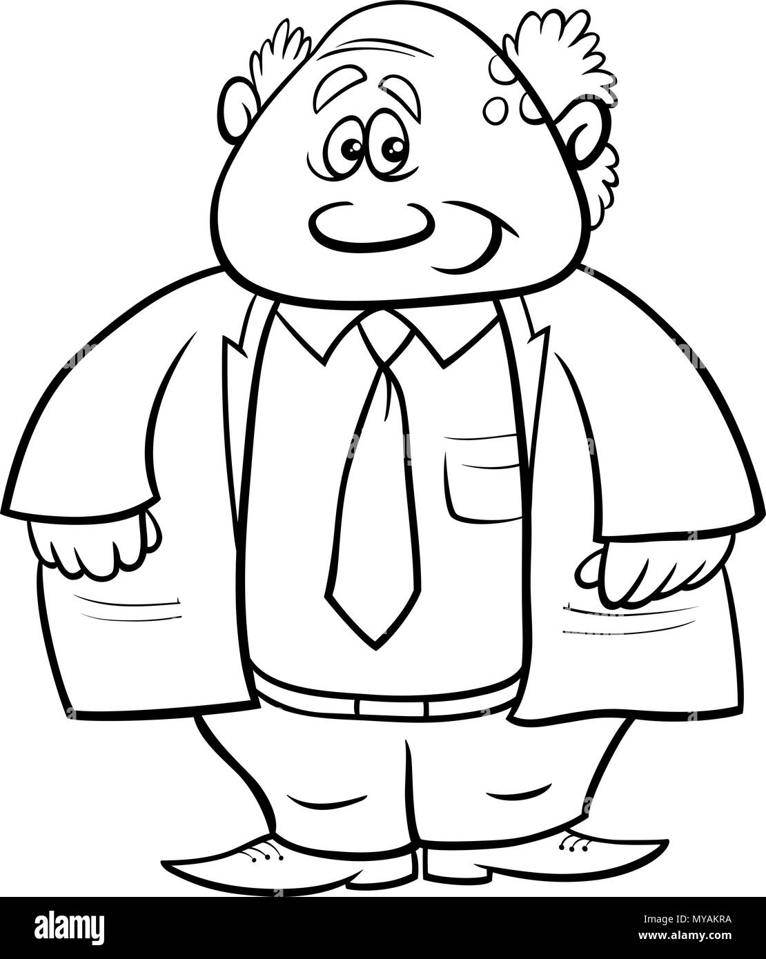 Black and White Cartoon Illustration of Senior Man Scientist or ...