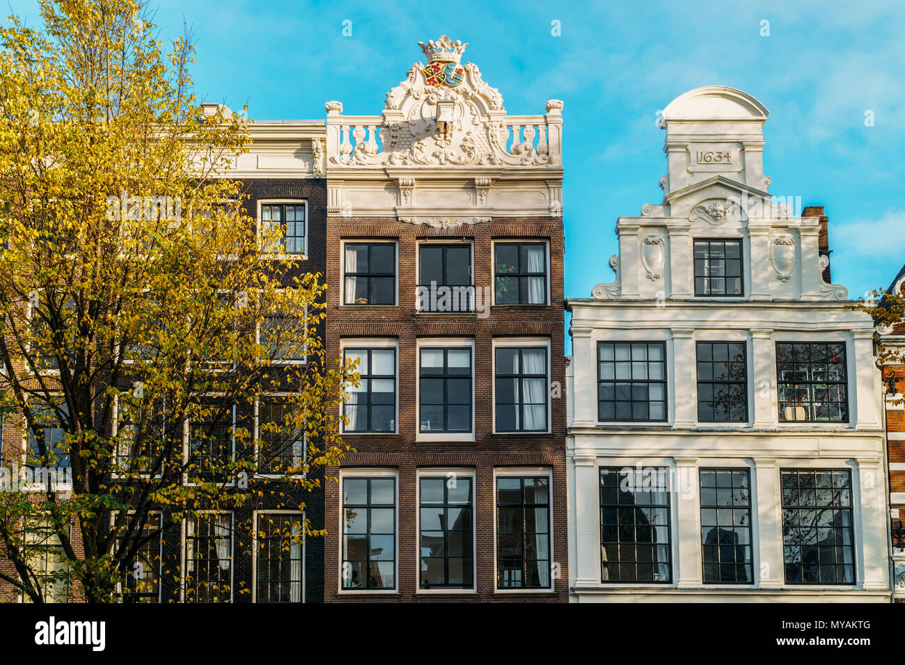 Beautiful Architecture Of Dutch Houses On Amsterdam Canal In Autumn ...