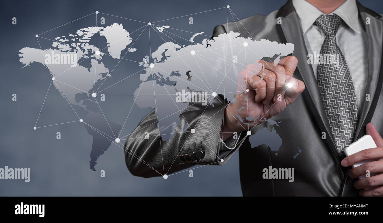 Businessman working with digital object, business globalization concept ...