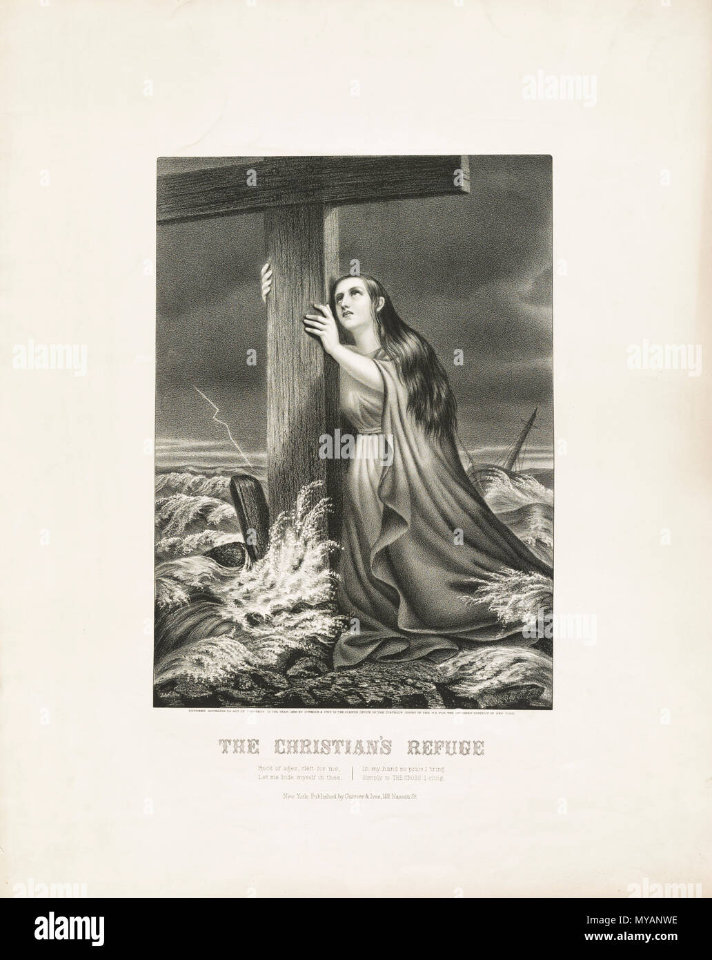 The Christian's Refuge Print - ca. 1868 by Currier & Ives Stock Photo ...