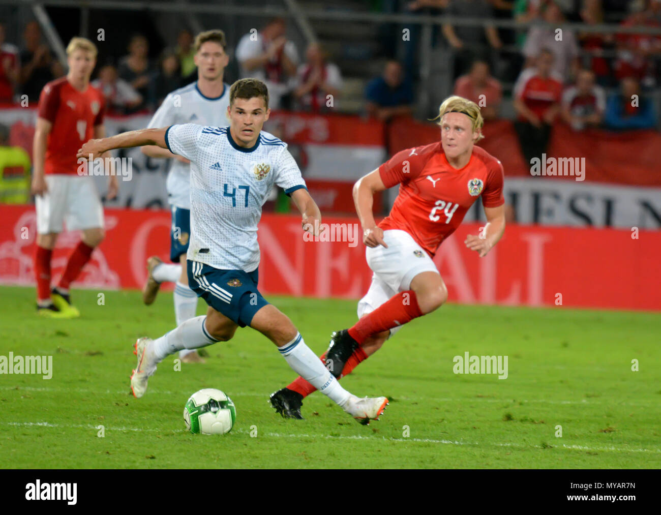 Innsbruck, Austria - May 30, 2018. Russian midfielder Roman Zobnin ...