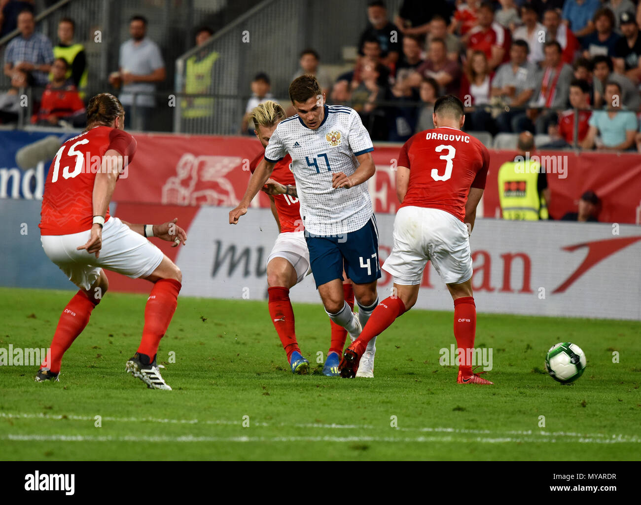 Innsbruck, Austria - May 30, 2018. Russian midfielder Roman Zobnin ...
