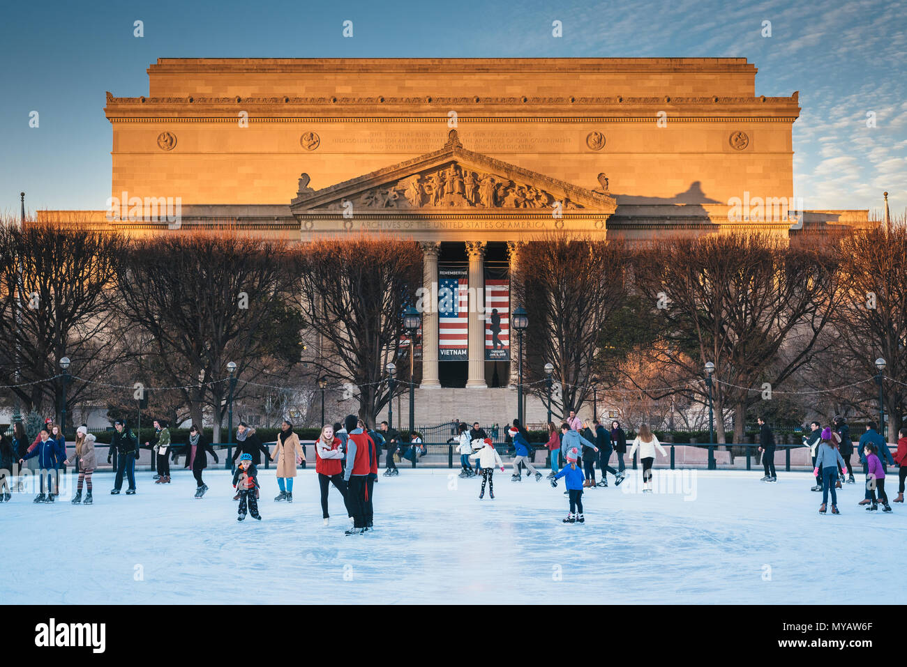 Ice skating rink and The Archives in Washington, DC Stock Photo - Alamy