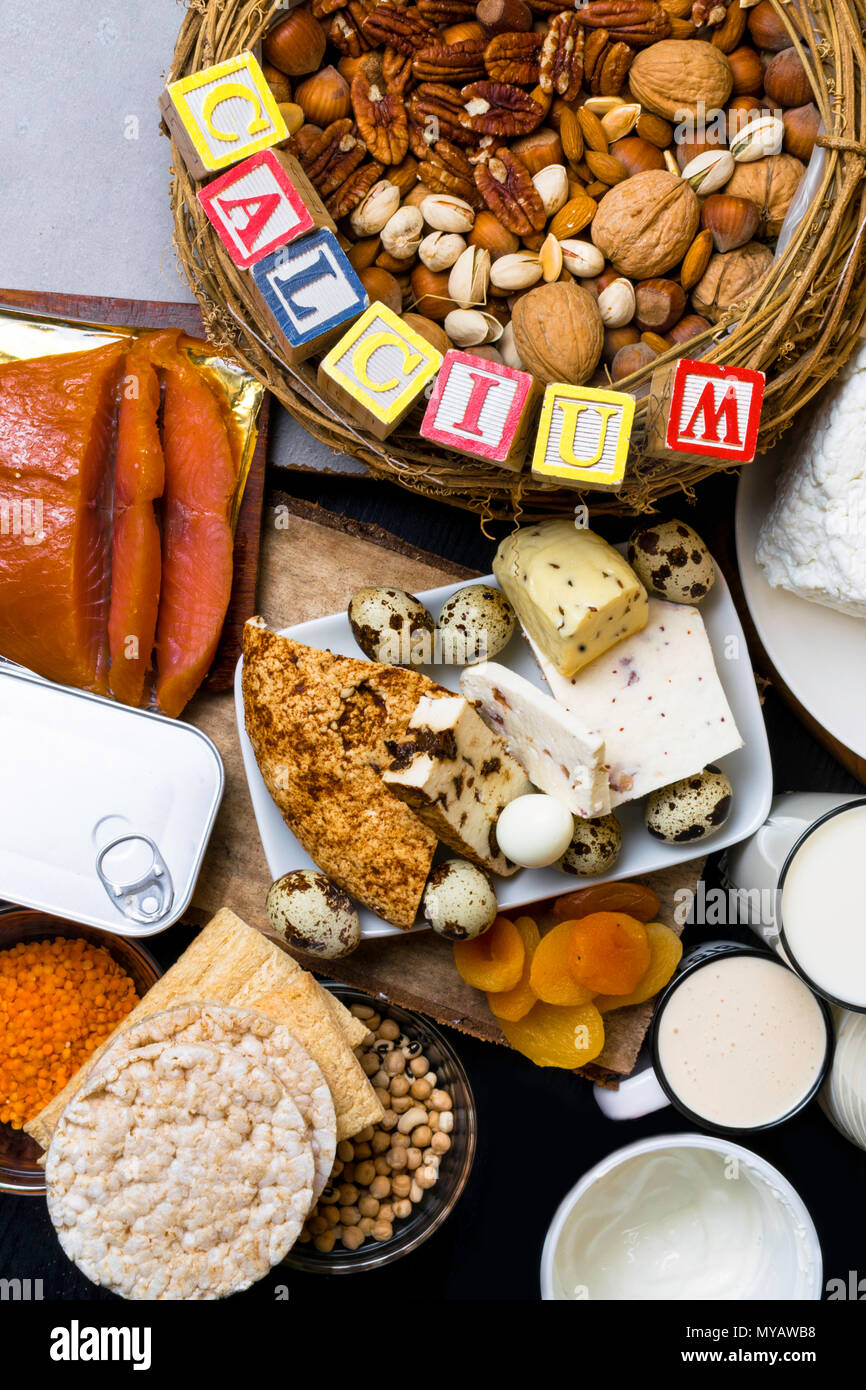 natural food rich in calcium such as nuts, milk, peas, sardines ...