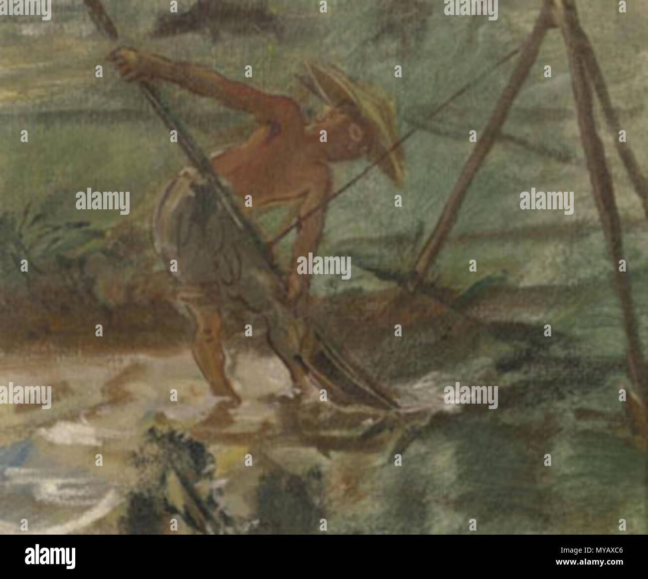 . Азиатский рыбак холст, темпера 37.00/44.50 см . 20th century. A ...