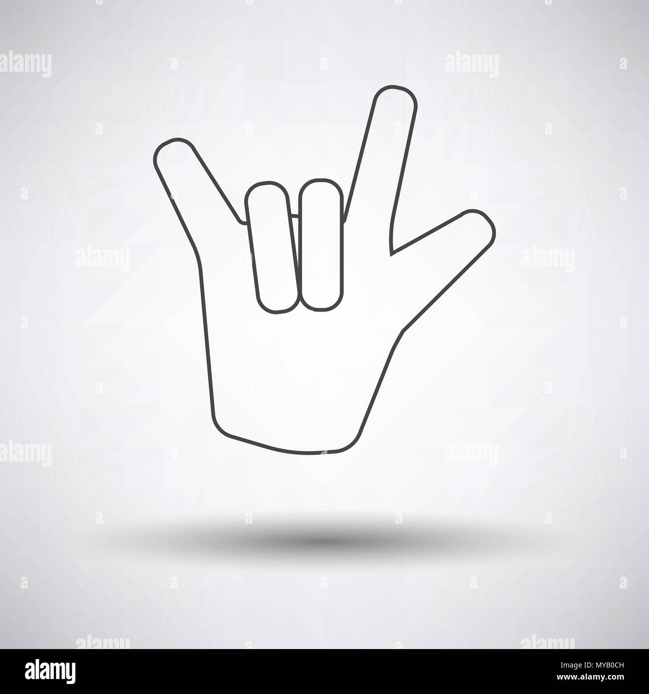 Rock hand icon on gray background, round shadow. Vector illustration ...