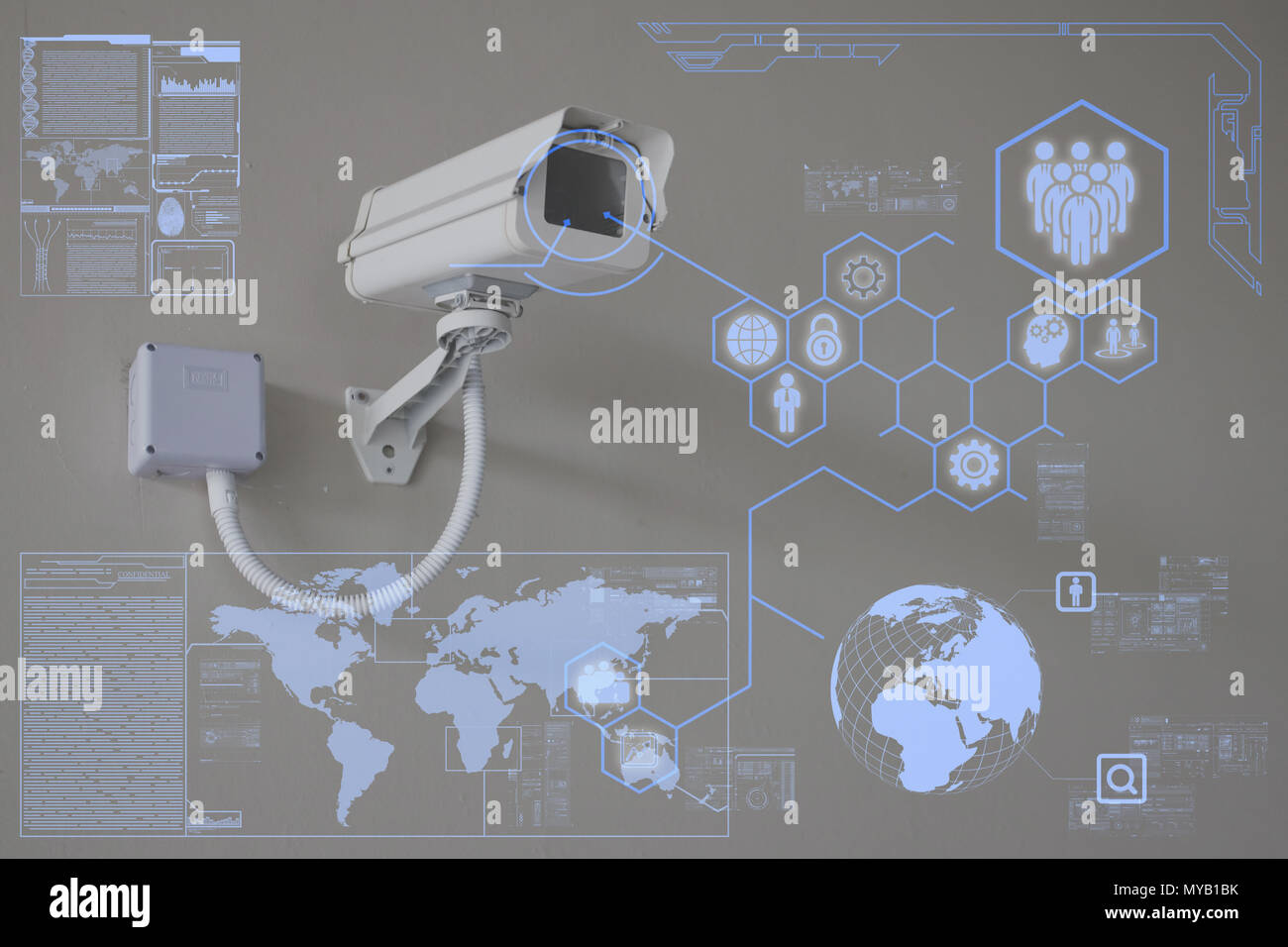 CCTV Camera or surveillance technology on screen display Stock Photo ...