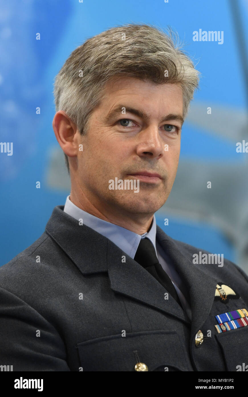Air Commodore David Bradshaw speaking to the media ahead of the arrival ...