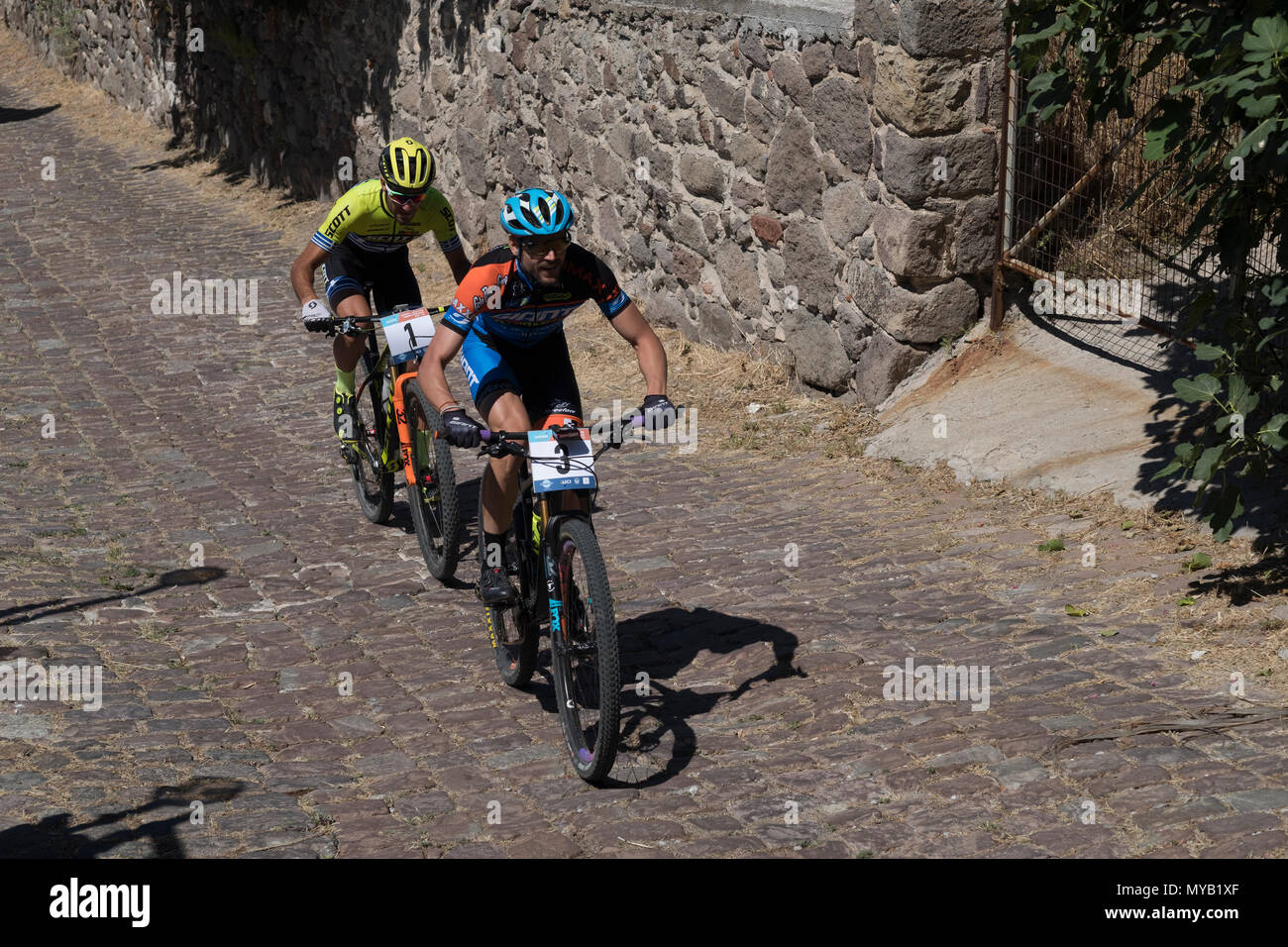 Greek male cyclists compete in an international mountain bike race in ...