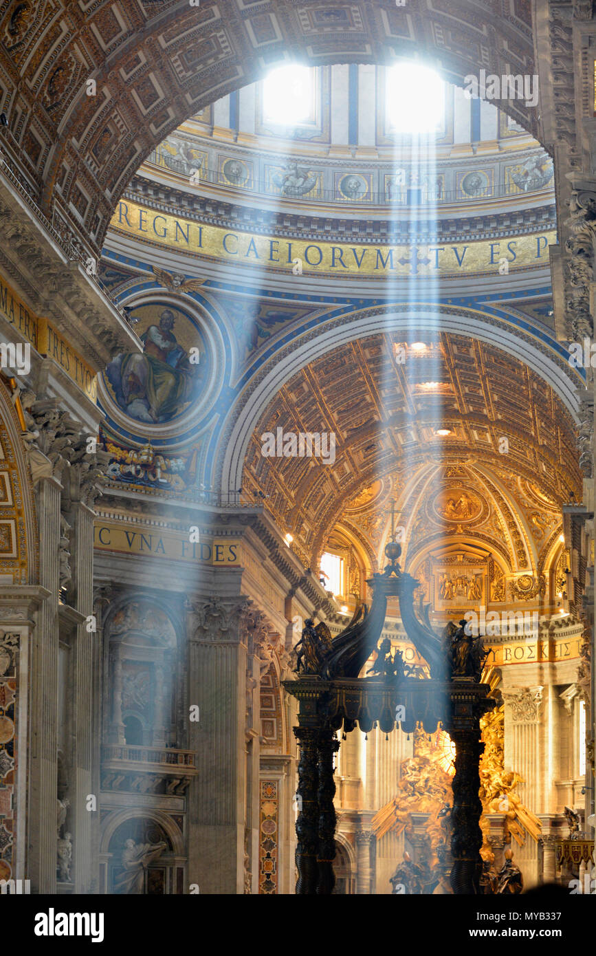 Saint Peter's Basilica, interior looking down nave with light ...