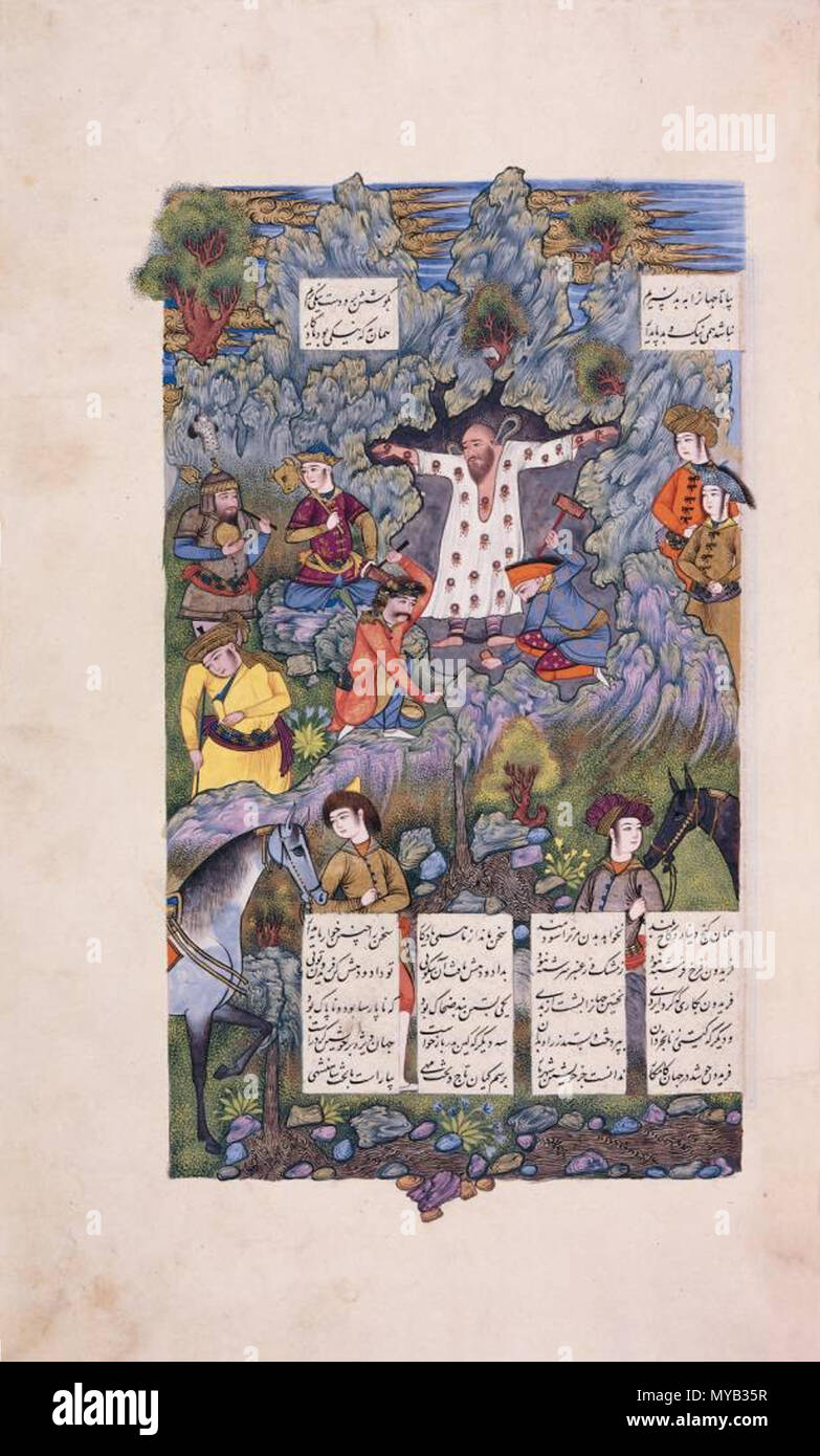 . The tyrant Zahhak, is nailed to the walls of a cave in Mount Damavand ...