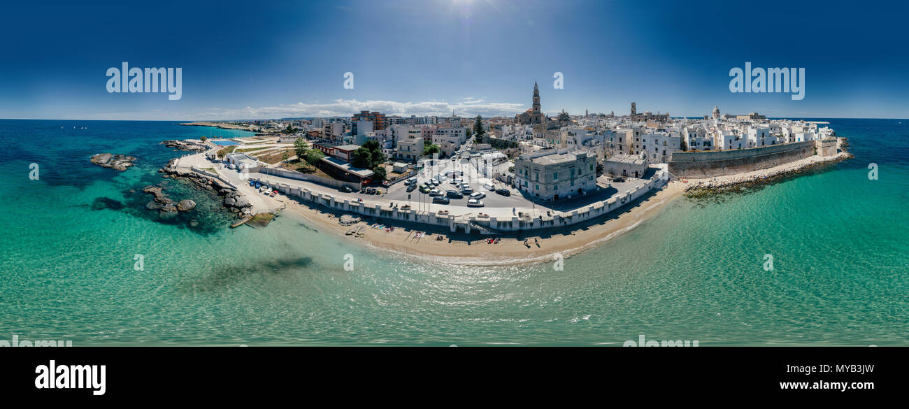 Monopoli Apulia City near the Sea Coastline blue in Italy Drone 360 vr ...