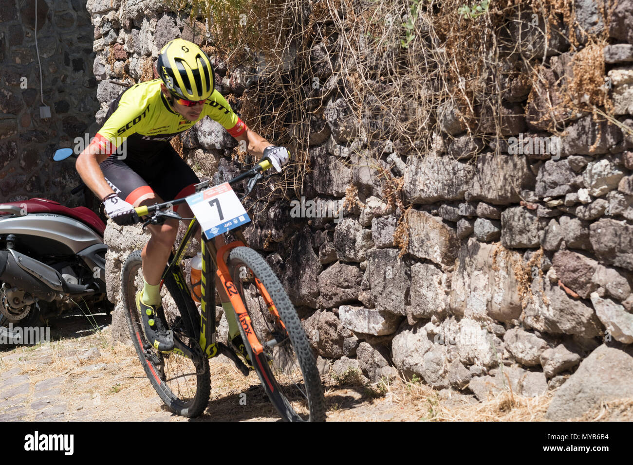 Greek cyclist competes in an international mountain bike race in the ...