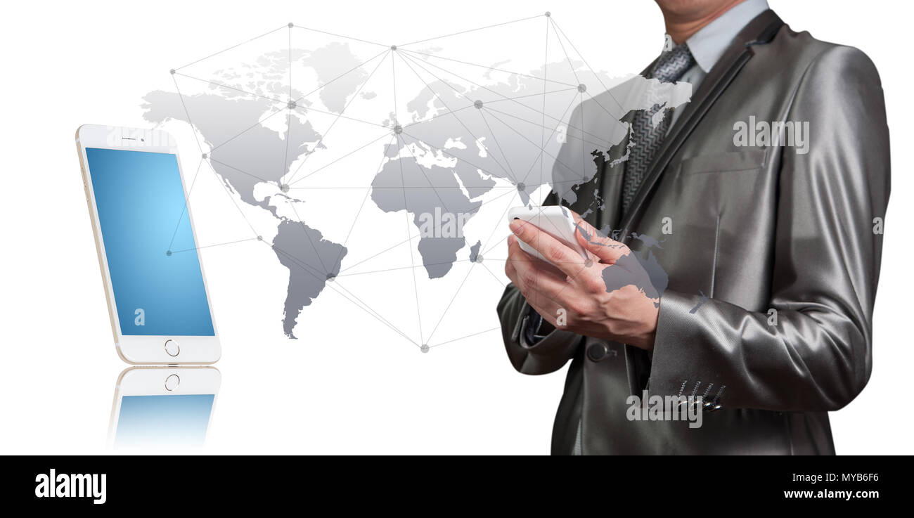 Businessman working with digital object, business globalization concept ...