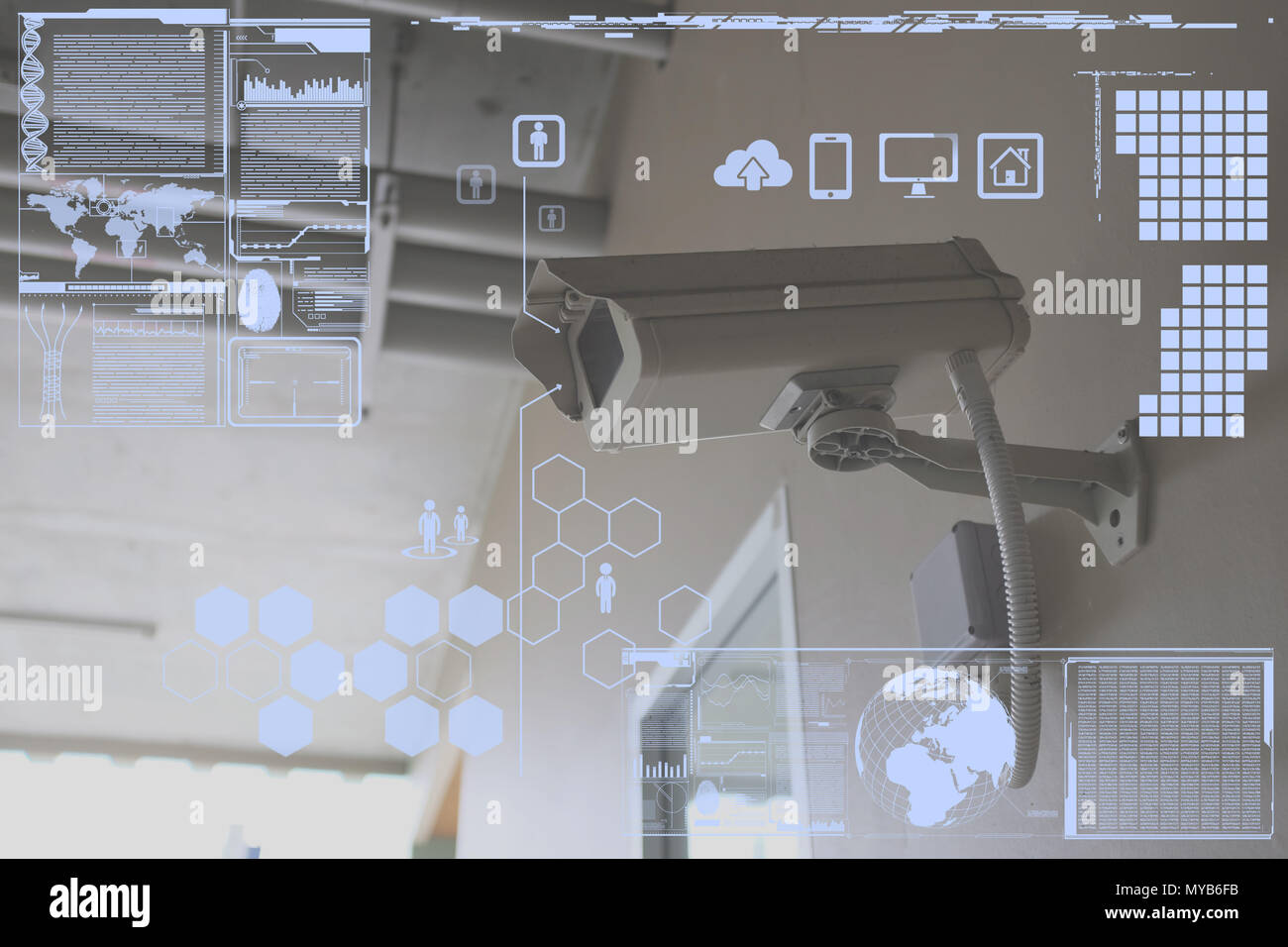 CCTV Camera or surveillance technology on screen display Stock Photo ...