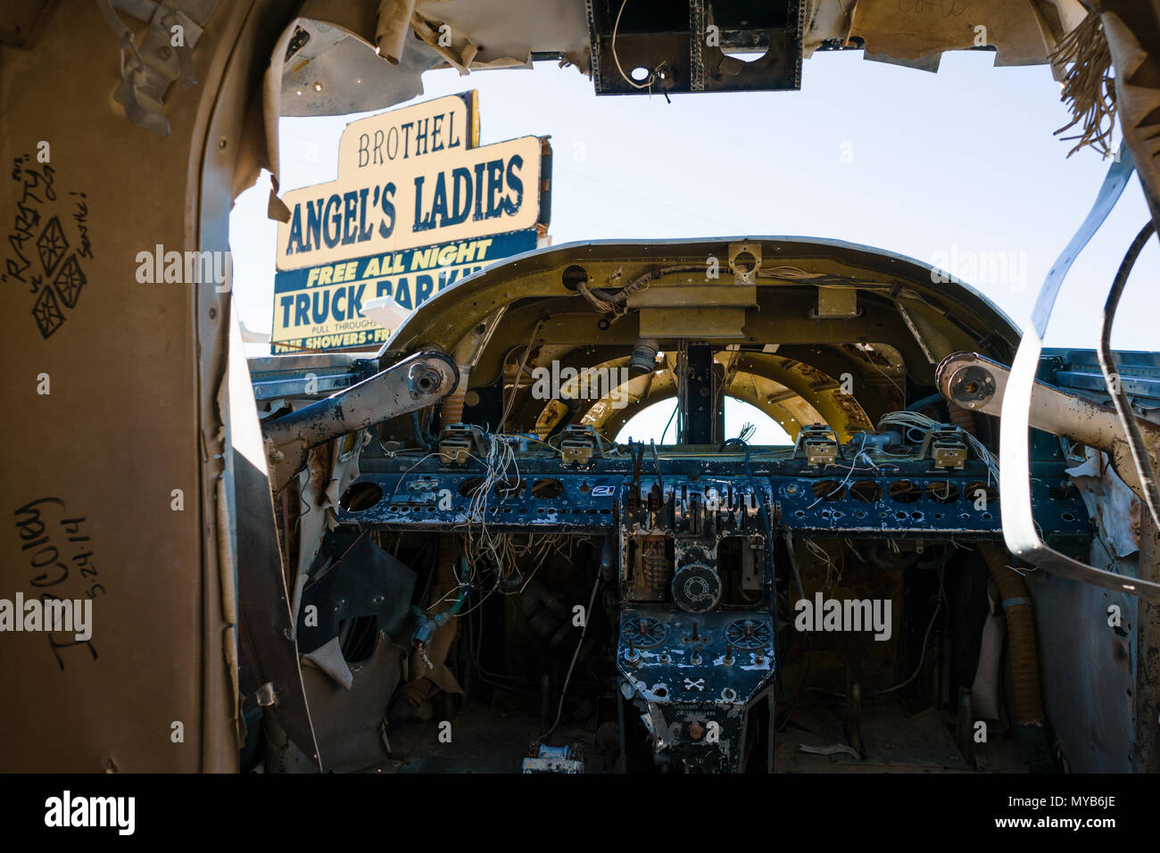 Angel's ladies brothel and crashed plane in the town of Beatty, Nevada, North America Stock ...