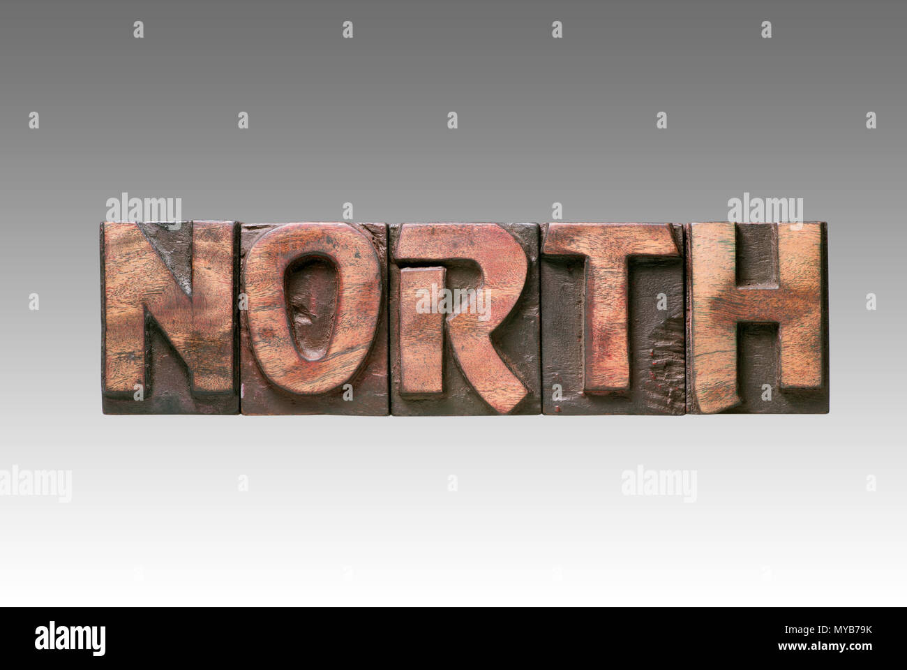 North assembled from vintage wooden typography letters isolated on ...