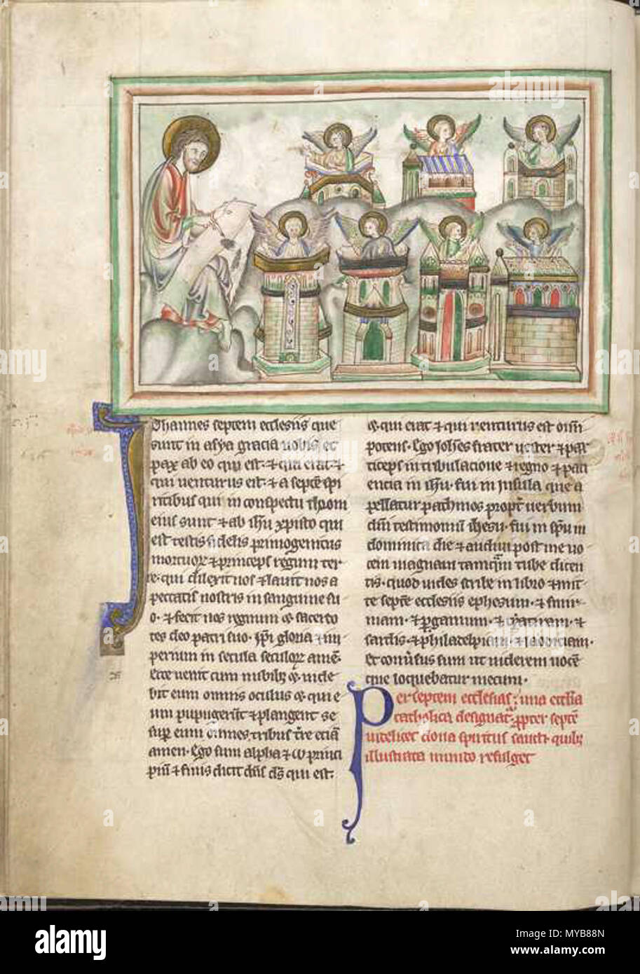 . St John writing to the 7 Churches of Asia. Folio 3 verso of a ...