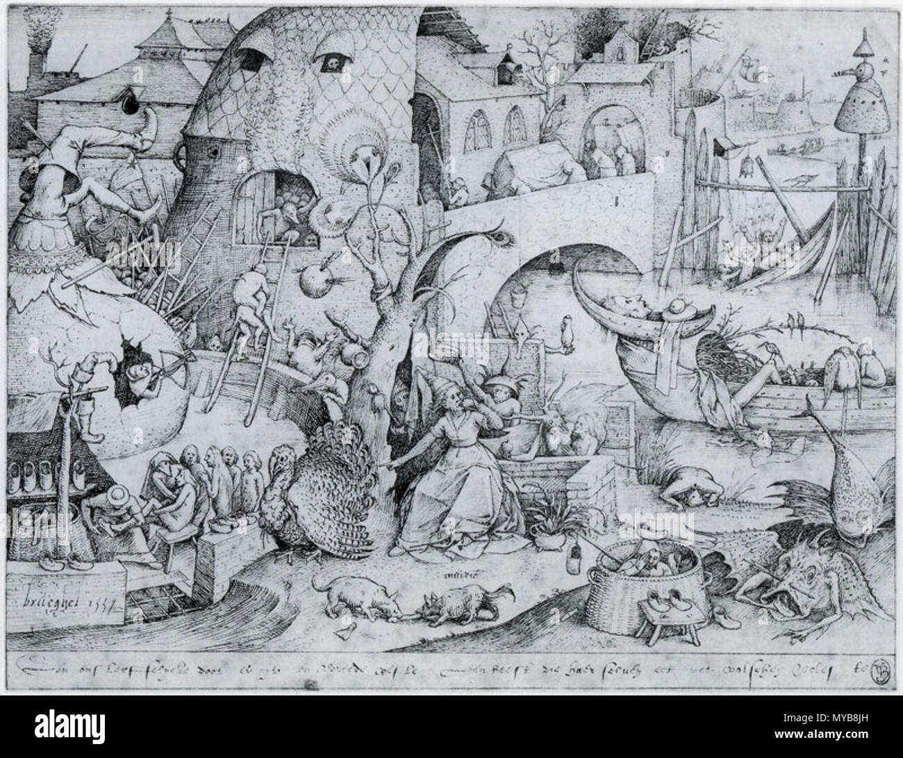 . English: Invidia - Envy, from the Seven Vices. Print after Pieter ...